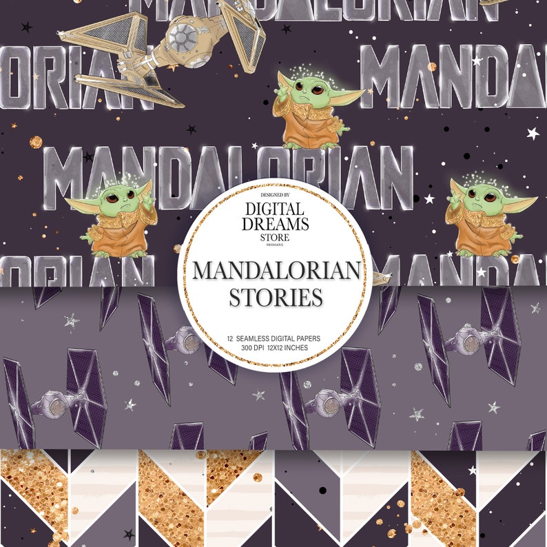 Star Wars Paper: MANDALORIAN Seamless Pattern, Scrapbooking Paper, Star ...