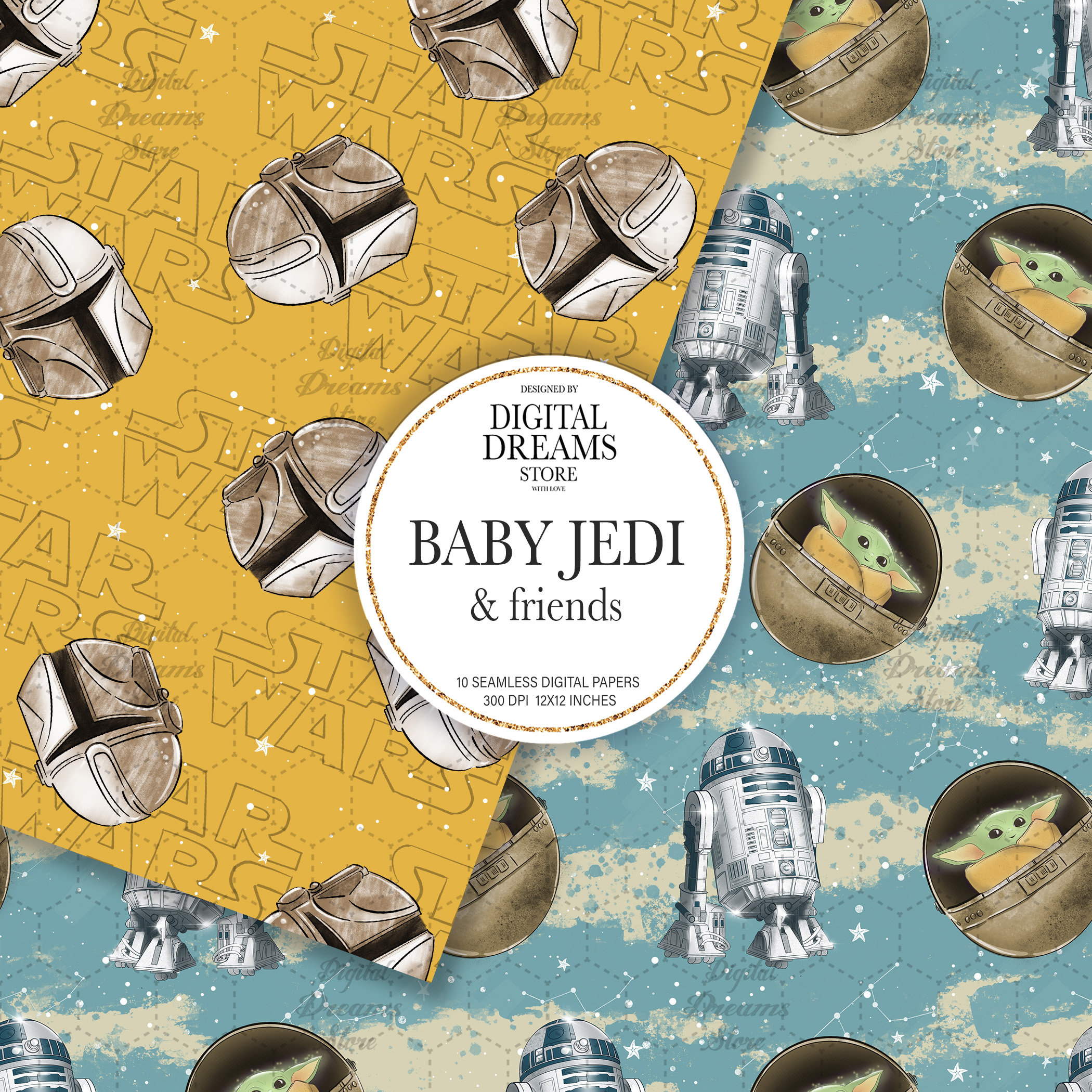 Star Wars Paper: "baby JEDI & Friends" Seamless Pattern, Star Wars ...