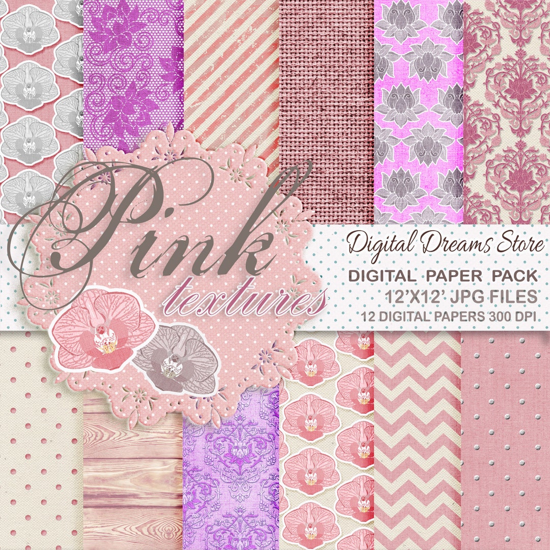 Pink Digital Paper: "pink Textures" Floral Digital Paper, Pink ...