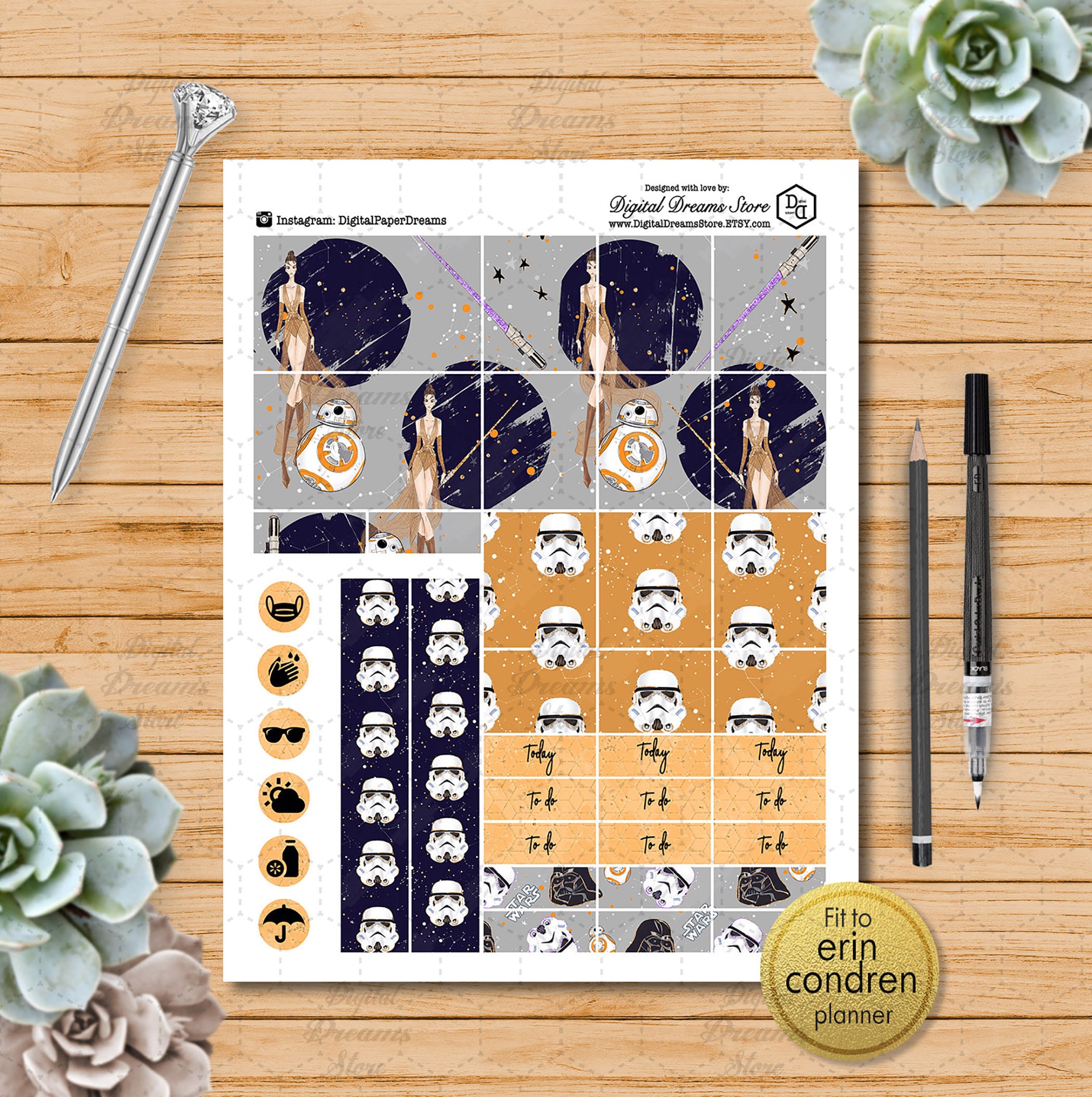 Printable STAR WARS Weekly Sticker Kit, Star Wars Planner Stickers Kit ...