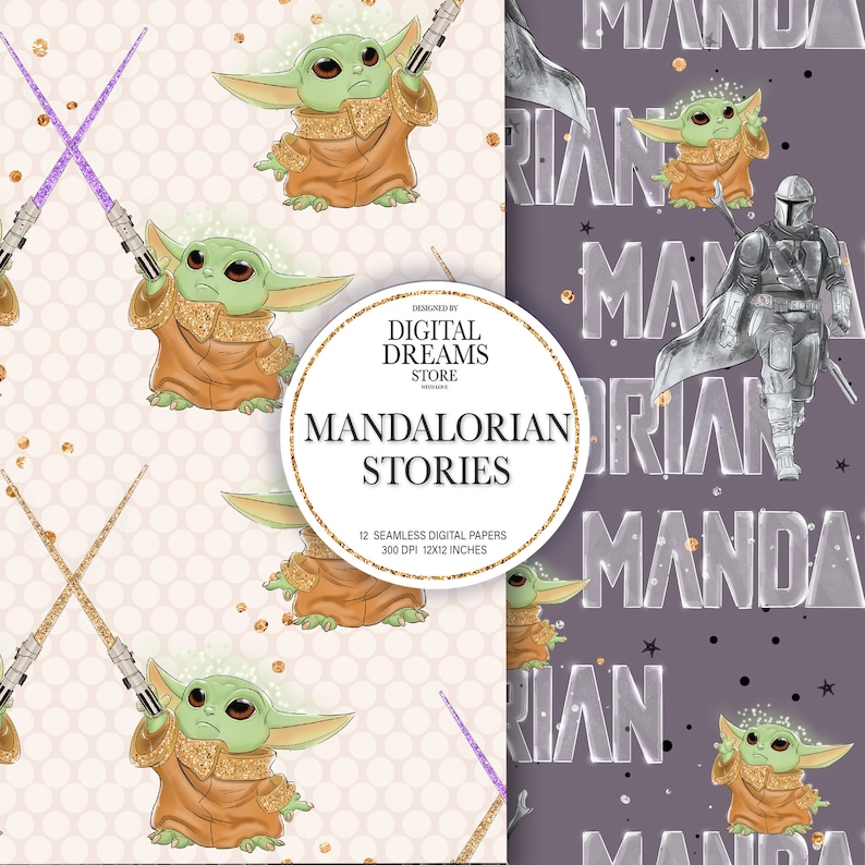 Star Wars Paper: MANDALORIAN Seamless Pattern, Scrapbooking Paper, Star ...