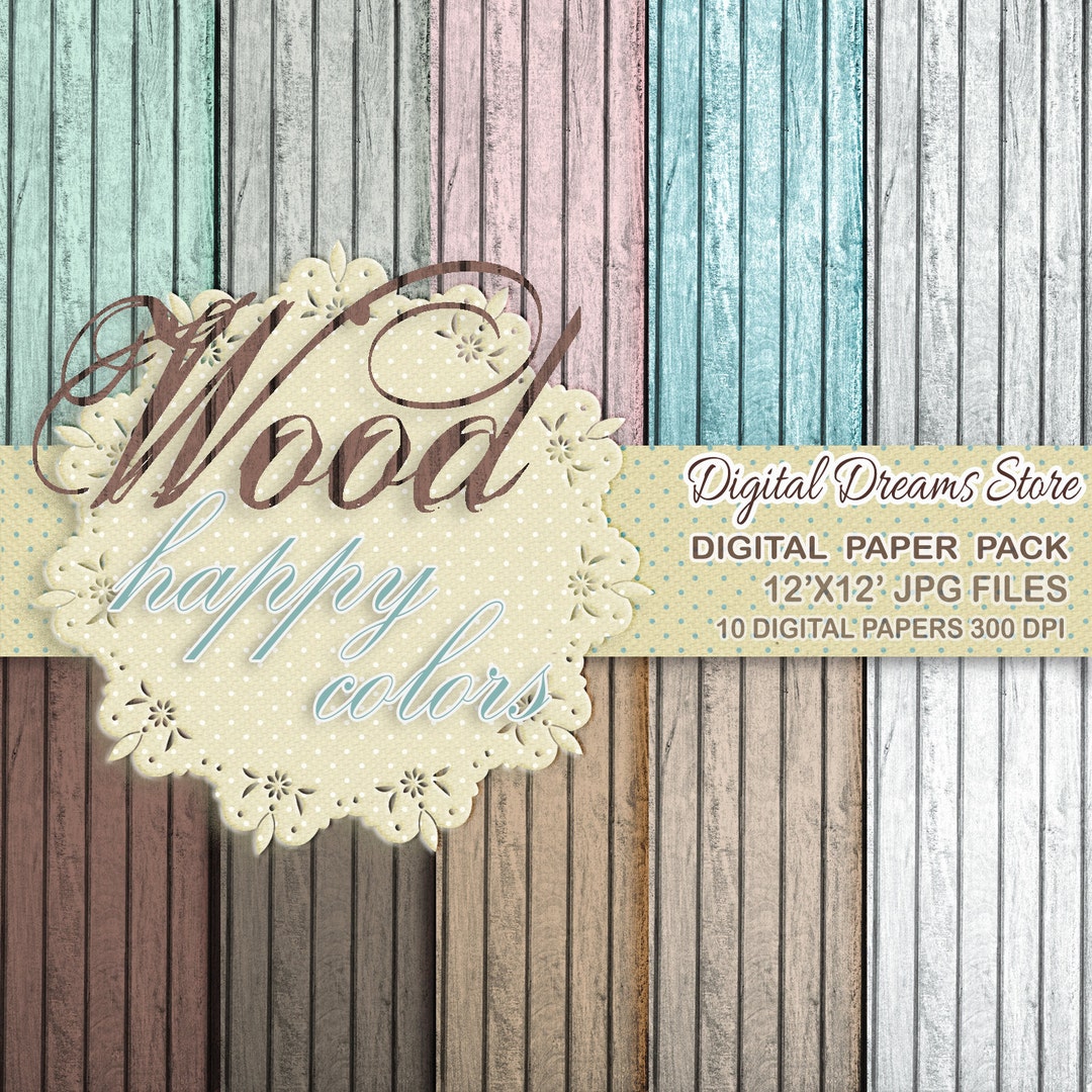 Wood Digital Paper: "wood HAPPY Colors" With Wood Background - Colorful ...