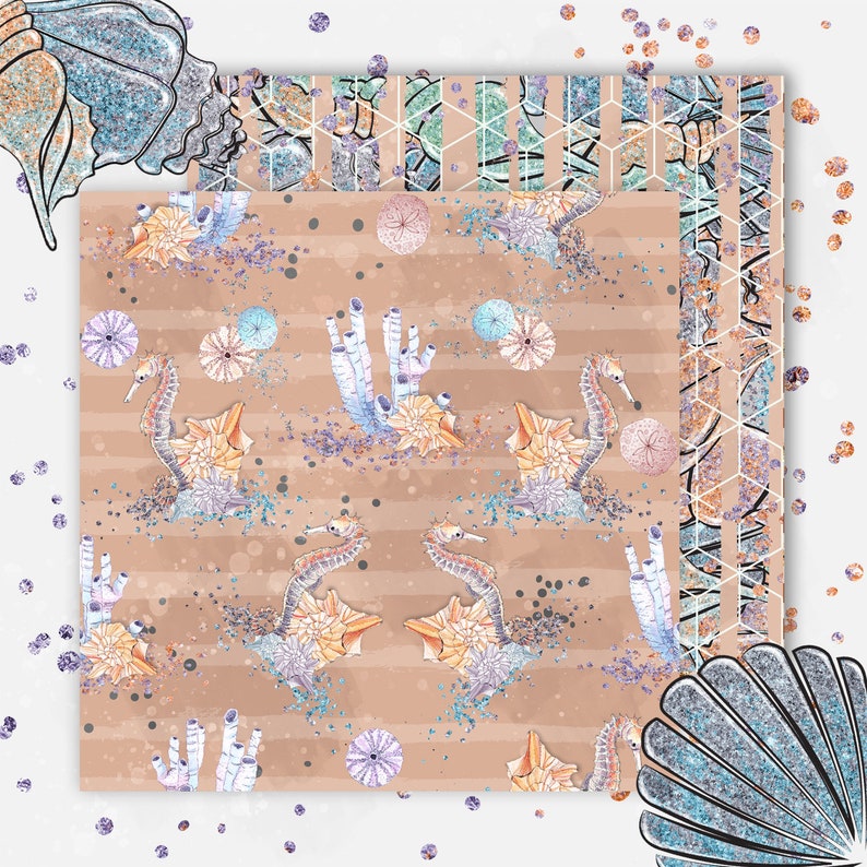SEAHORSES DREAMS Summer Digital Paper, Sealife Digital Papers ...