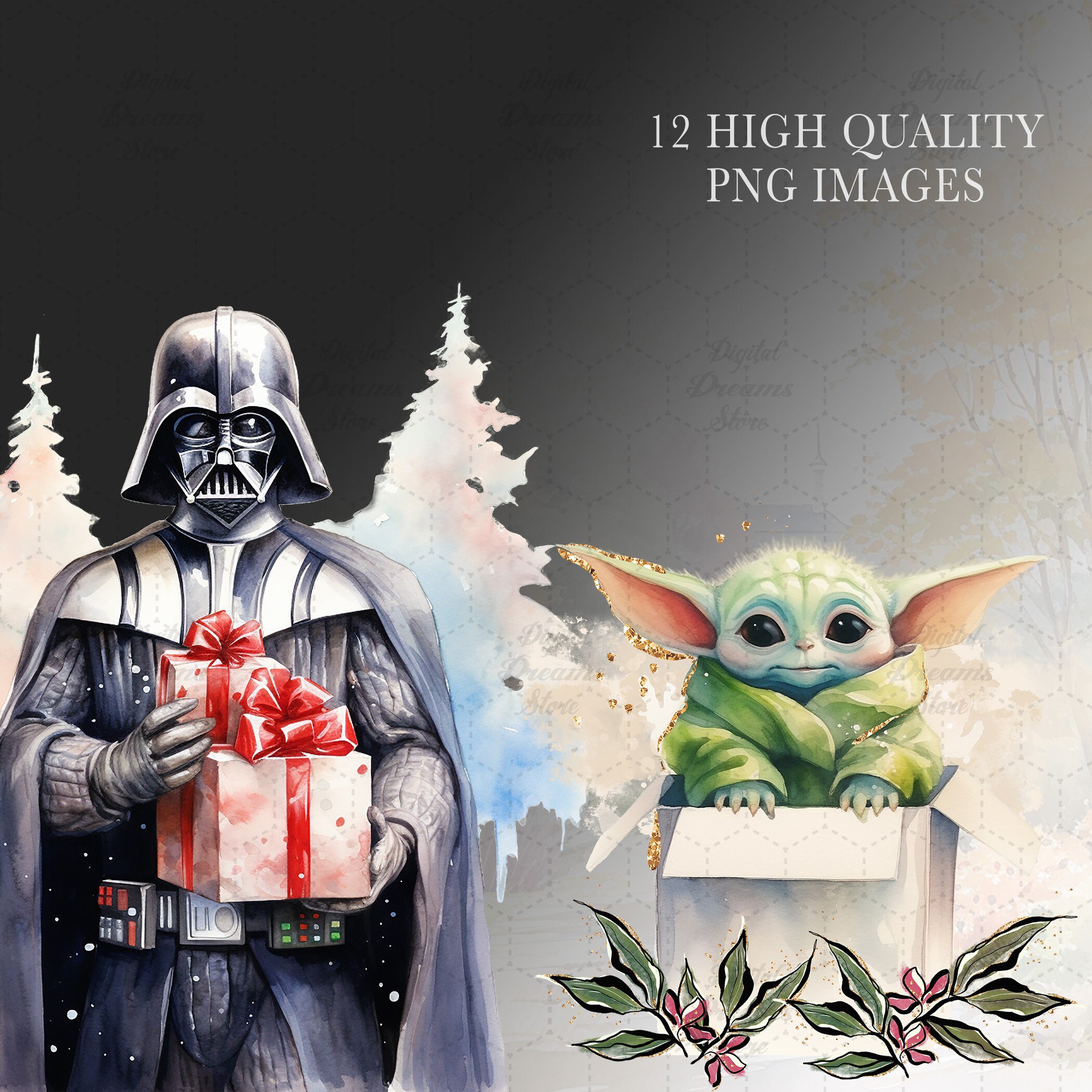 STAR WARS Christmas Cliparts, Planner Stickers, Baby Joda Clipart ...