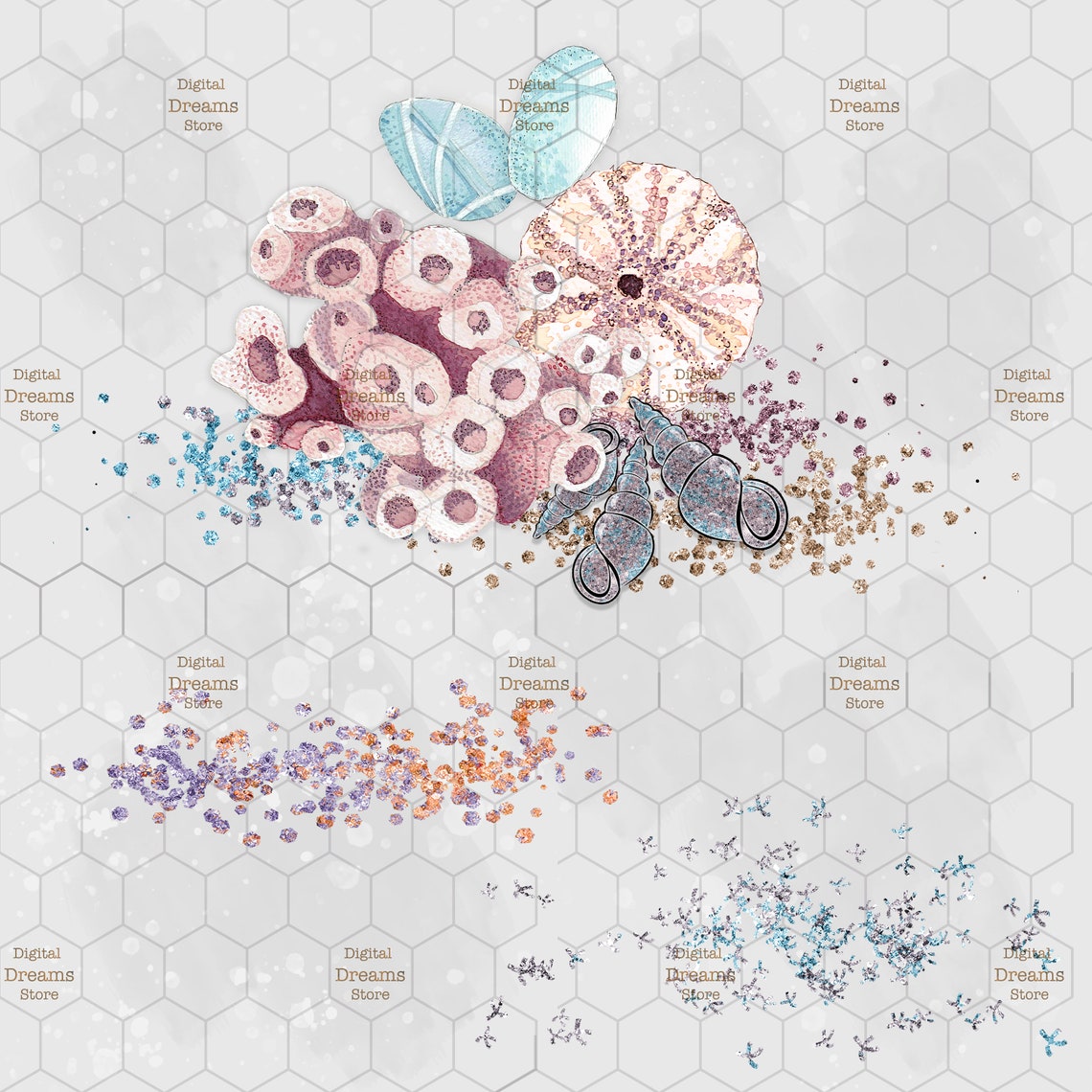 WATERCOLOR SEA CLIPART, Nautical Clipart, Seashells, Sea Horse, Coral ...