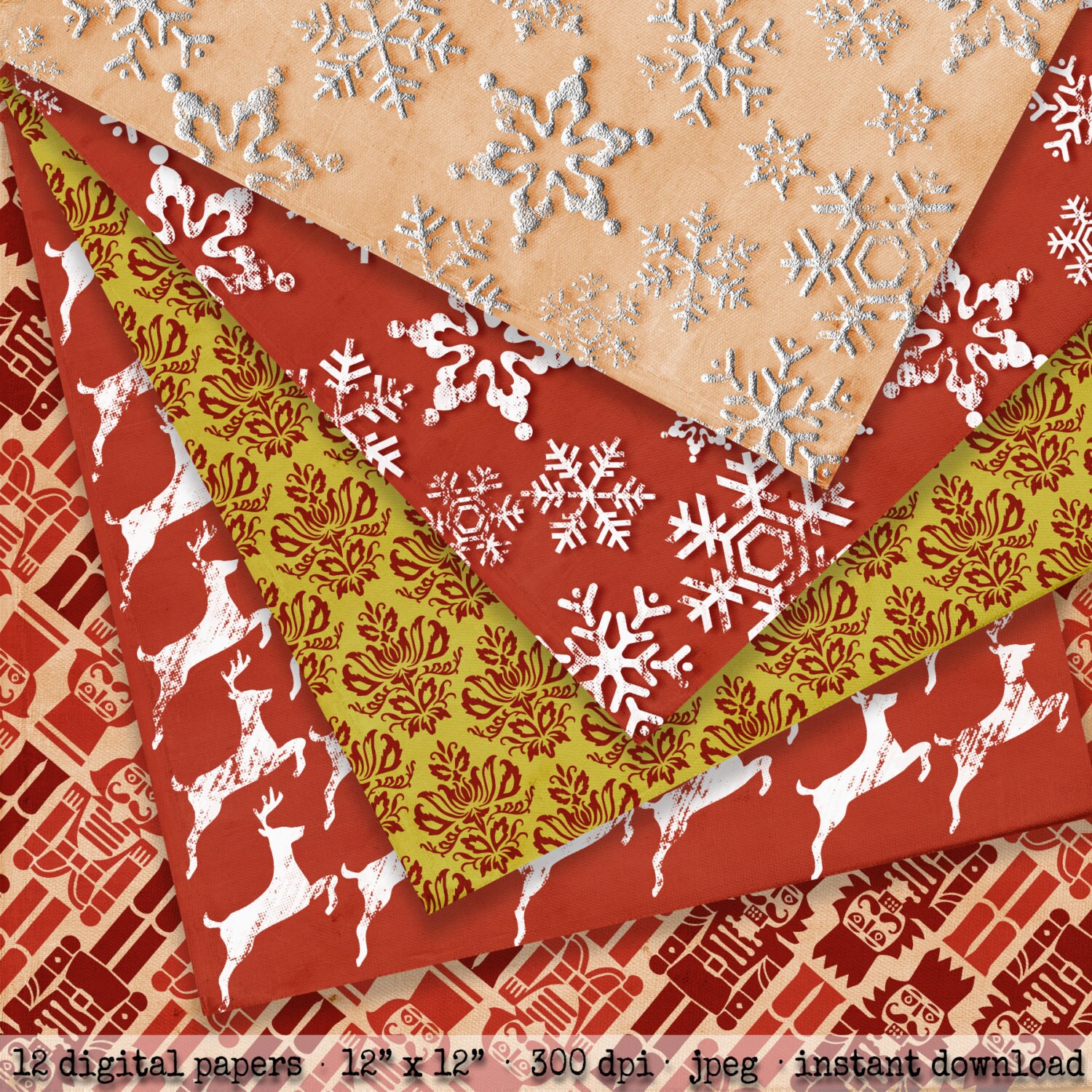 Christmas Digital Paper: "vintage Christmas" Christmas Digital ...
