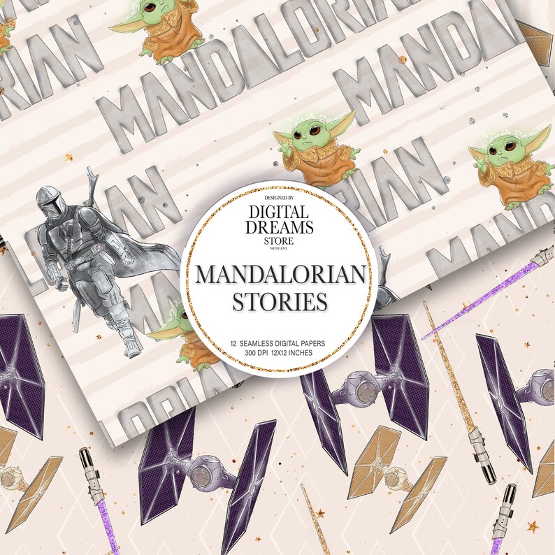 Star Wars Paper: MANDALORIAN Seamless Pattern, Scrapbooking Paper, Star ...