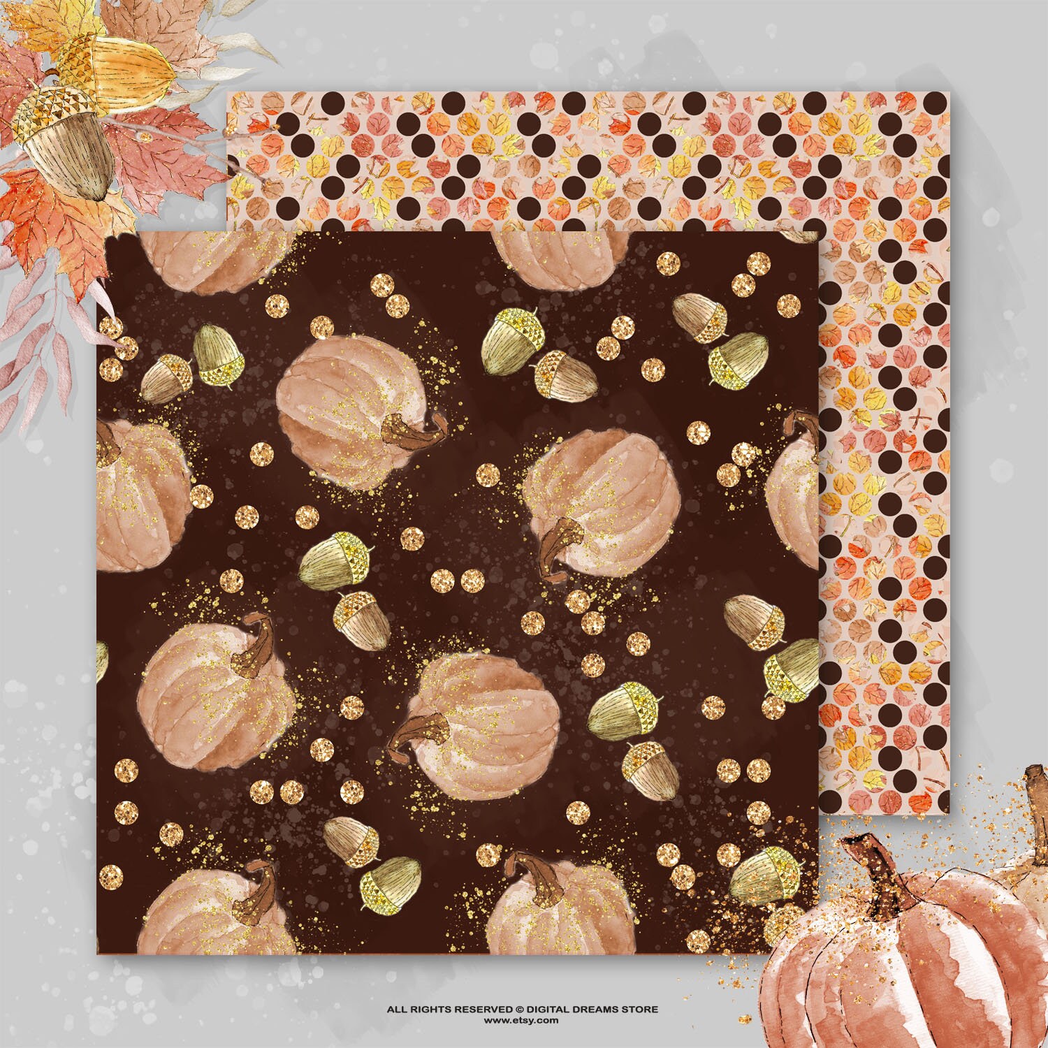 Fall Digital Paper, Autumn Leaves Patterns Forest Animals Paper Fall ...