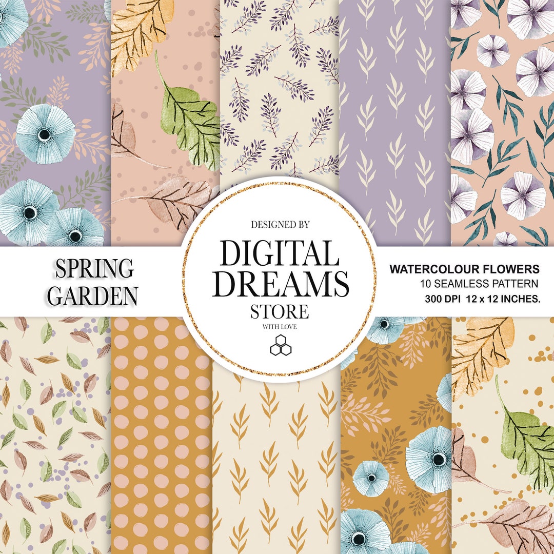 Seamless Floral Paper - Watercolor Scrapbook Papers - Seamless Patterns ...