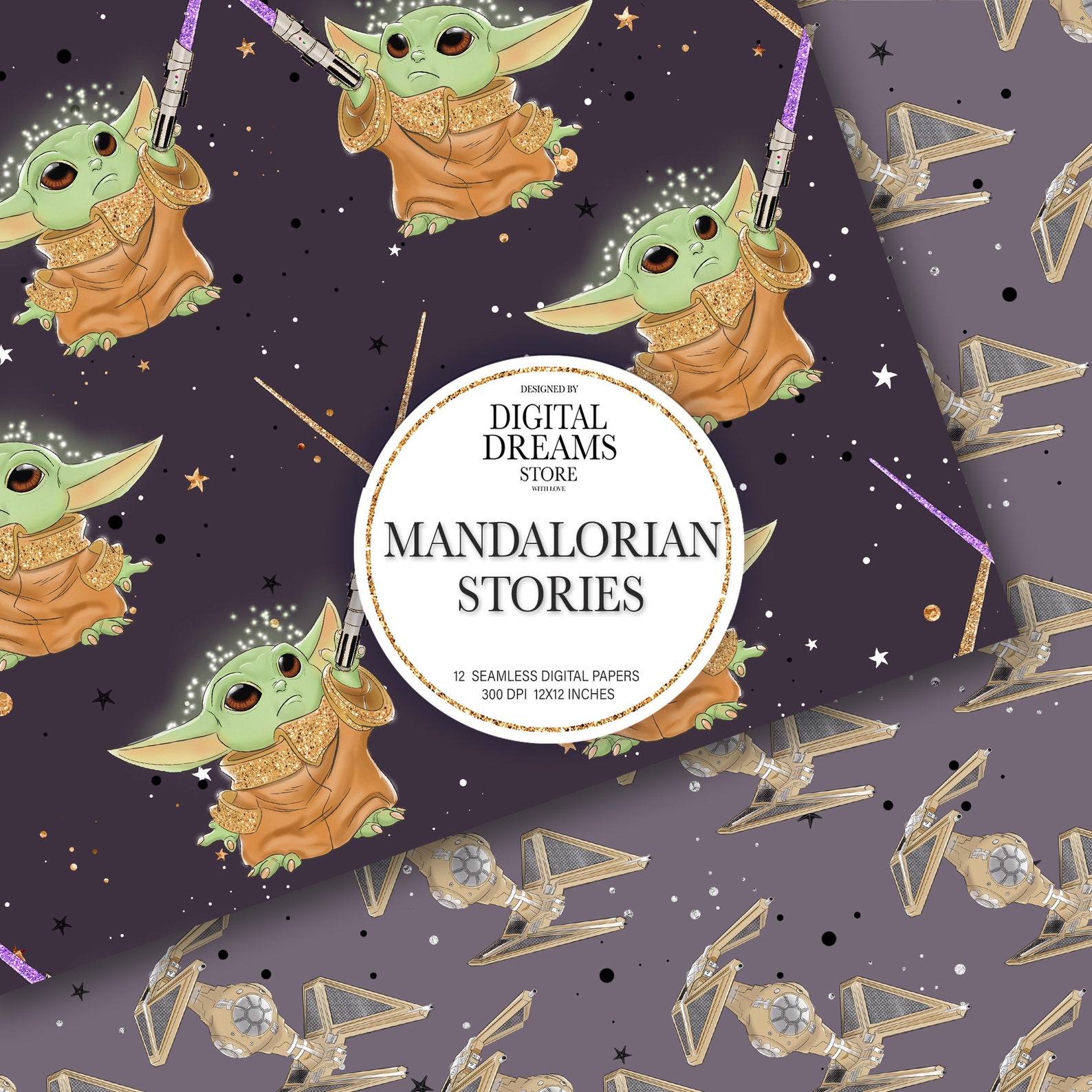Star Wars Paper: MANDALORIAN Seamless Pattern, Scrapbooking Paper, Star ...