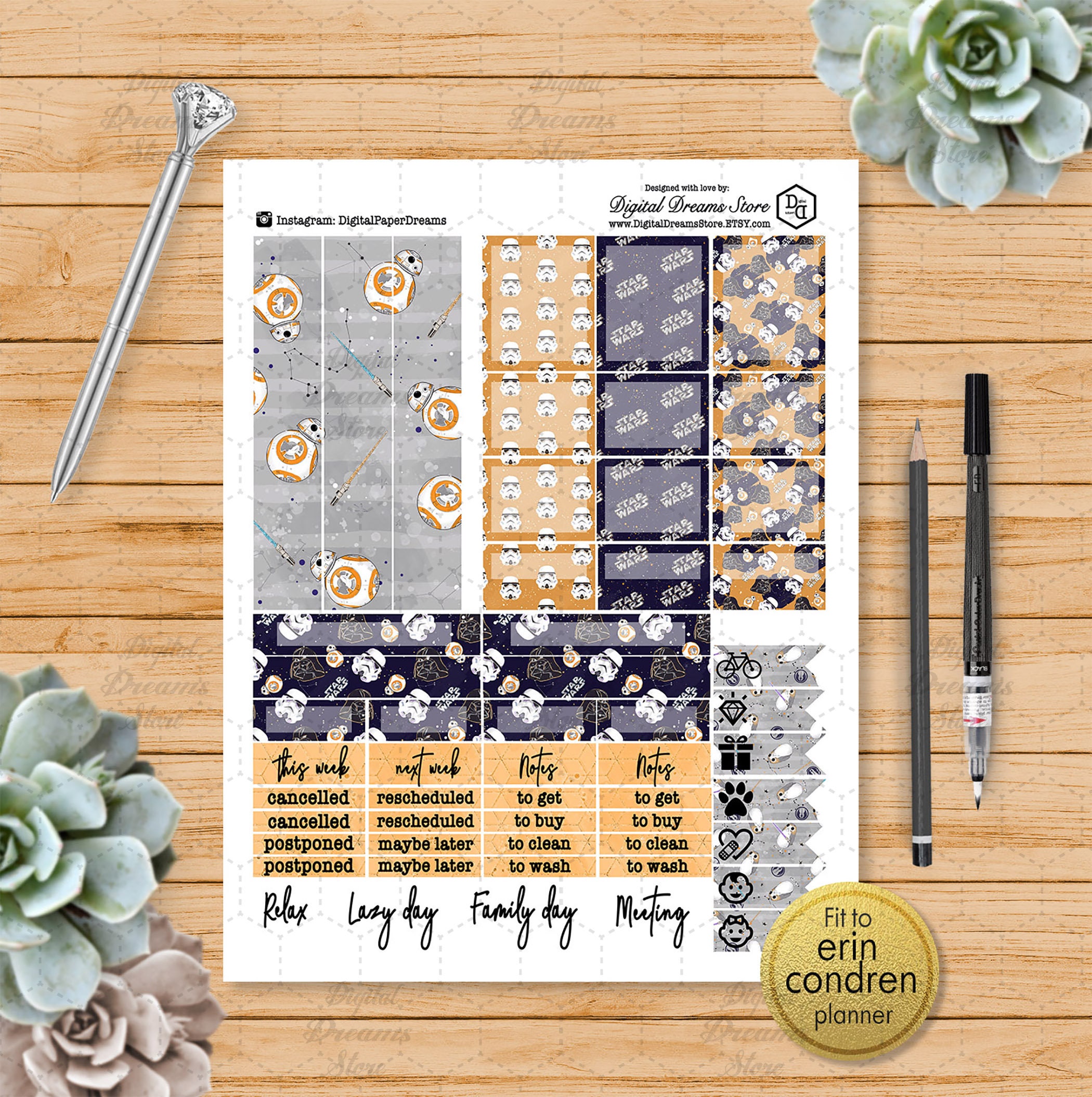 Printable STAR WARS Weekly Sticker Kit, Star Wars Planner Stickers Kit ...