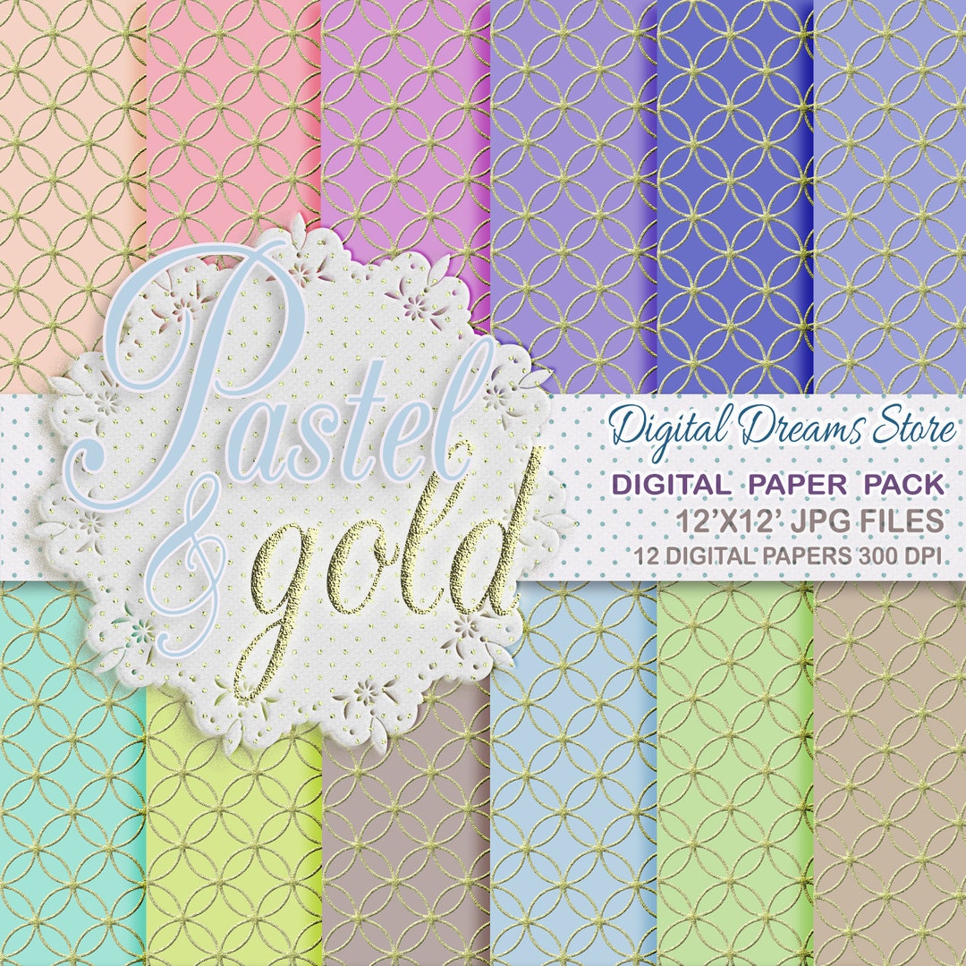 Geometric Digital Paper: "pastel and GOLD Dreams" With Pastel ...