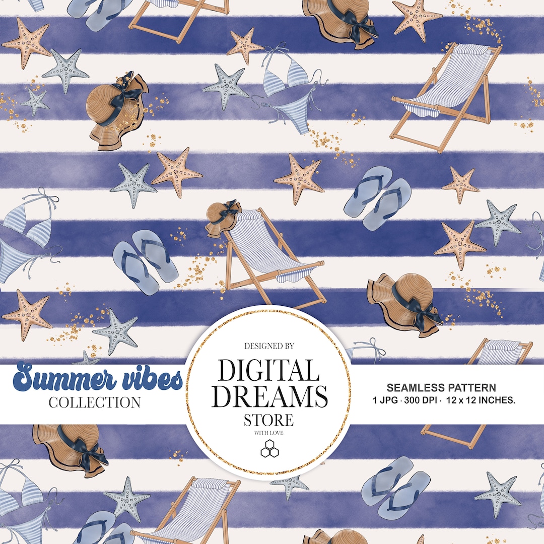 Summer Holiday Digital Paper, Summer Digital Paper, Seamless Pattern ...