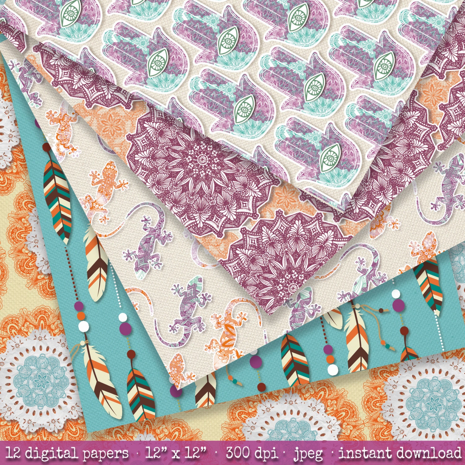 Tribal Digital Paper: "boho CHIC Dreams" With Mandala Background - Boho ...