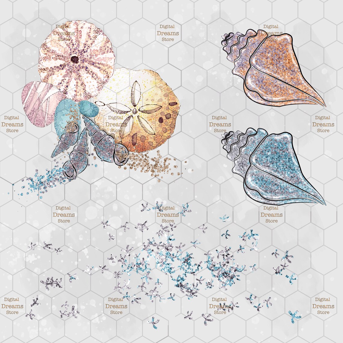 WATERCOLOR SEA CLIPART, Nautical Clipart, Seashells, Sea Horse, Coral ...