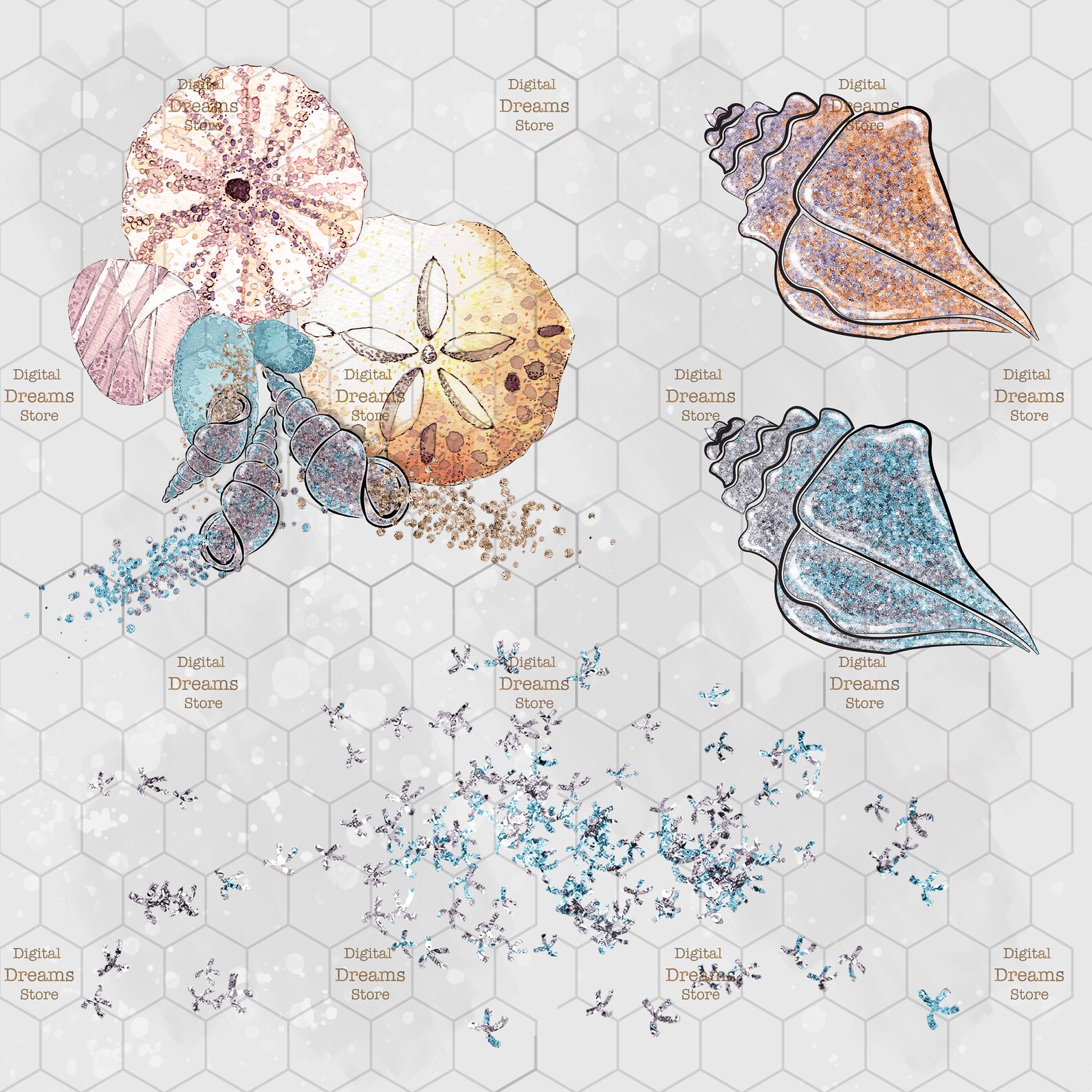 WATERCOLOR SEA CLIPART, Nautical Clipart, Seashells, Sea Horse, Coral ...