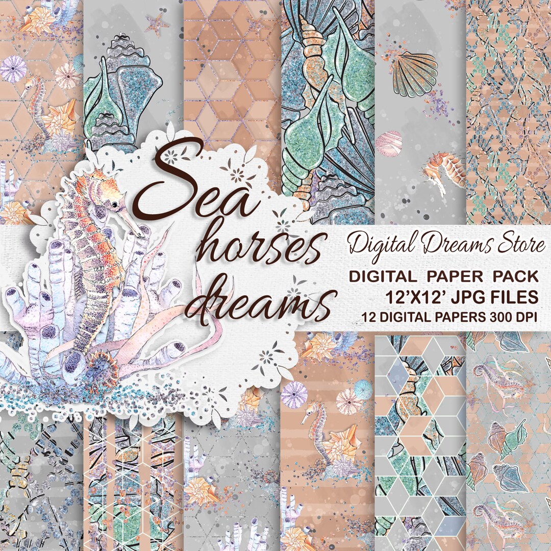 SEAHORSES DREAMS Summer Digital Paper, Sealife Digital Papers ...