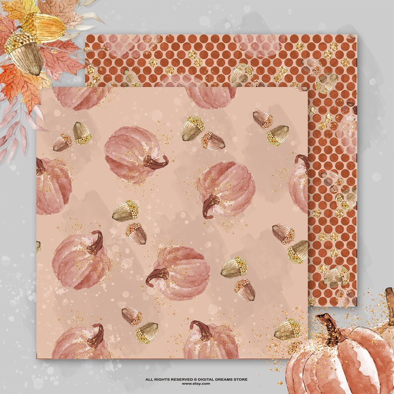 Fall Digital Paper, Autumn Leaves Patterns Forest Animals Paper Fall ...