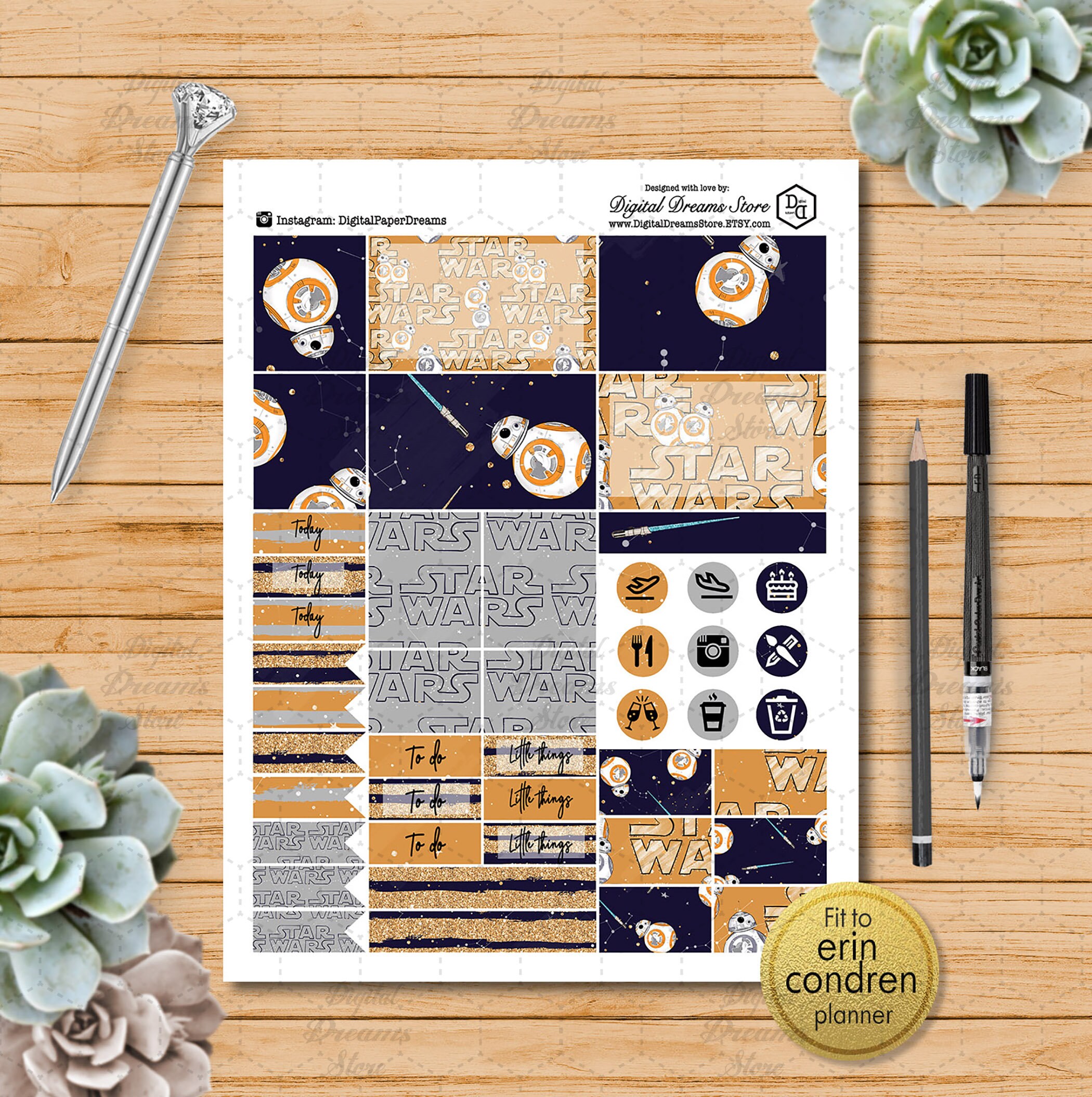 Printable STAR WARS Weekly Sticker Kit, Star Wars Planner Stickers Kit ...
