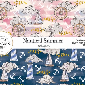 Nautical Summer Digital Paper, Chic Sea,underwater Ocean,sailor ...