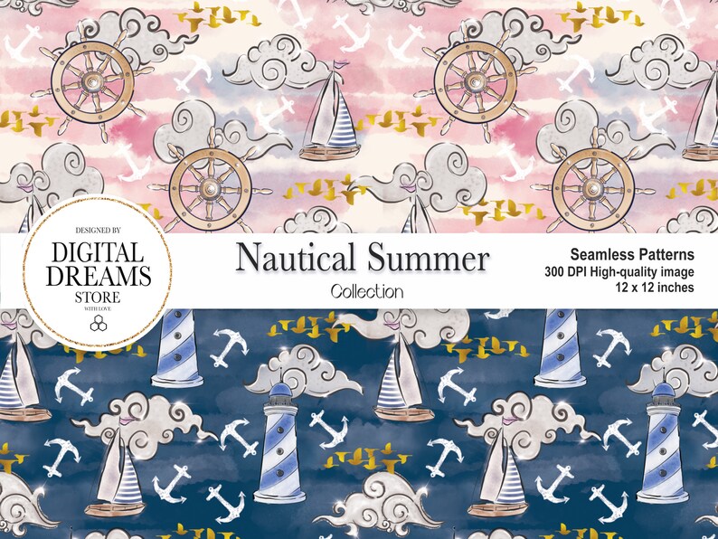 Nautical Summer Digital Paper, Chic Sea,underwater Ocean,sailor ...