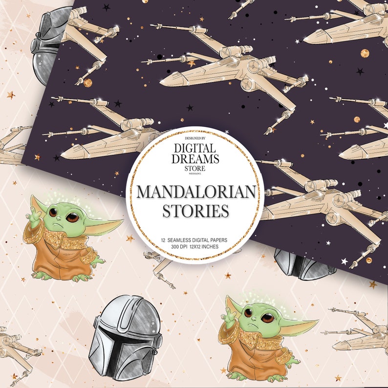 Star Wars Paper: MANDALORIAN Seamless Pattern, Scrapbooking Paper, Star ...