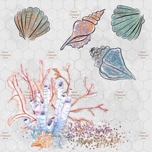 WATERCOLOR SEA CLIPART, Nautical Clipart, Seashells, Sea Horse, Coral ...