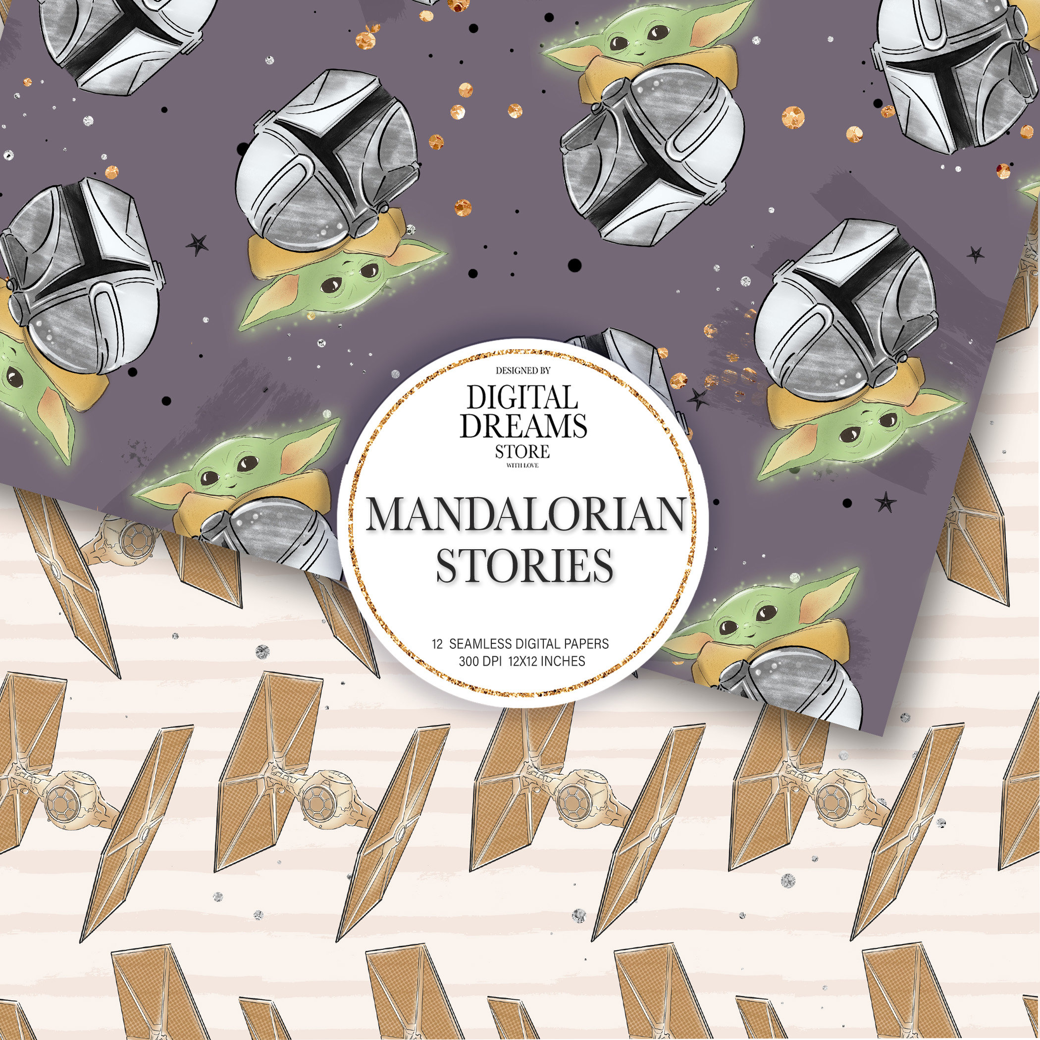 Star Wars Paper: MANDALORIAN Seamless Pattern, Scrapbooking Paper, Star ...