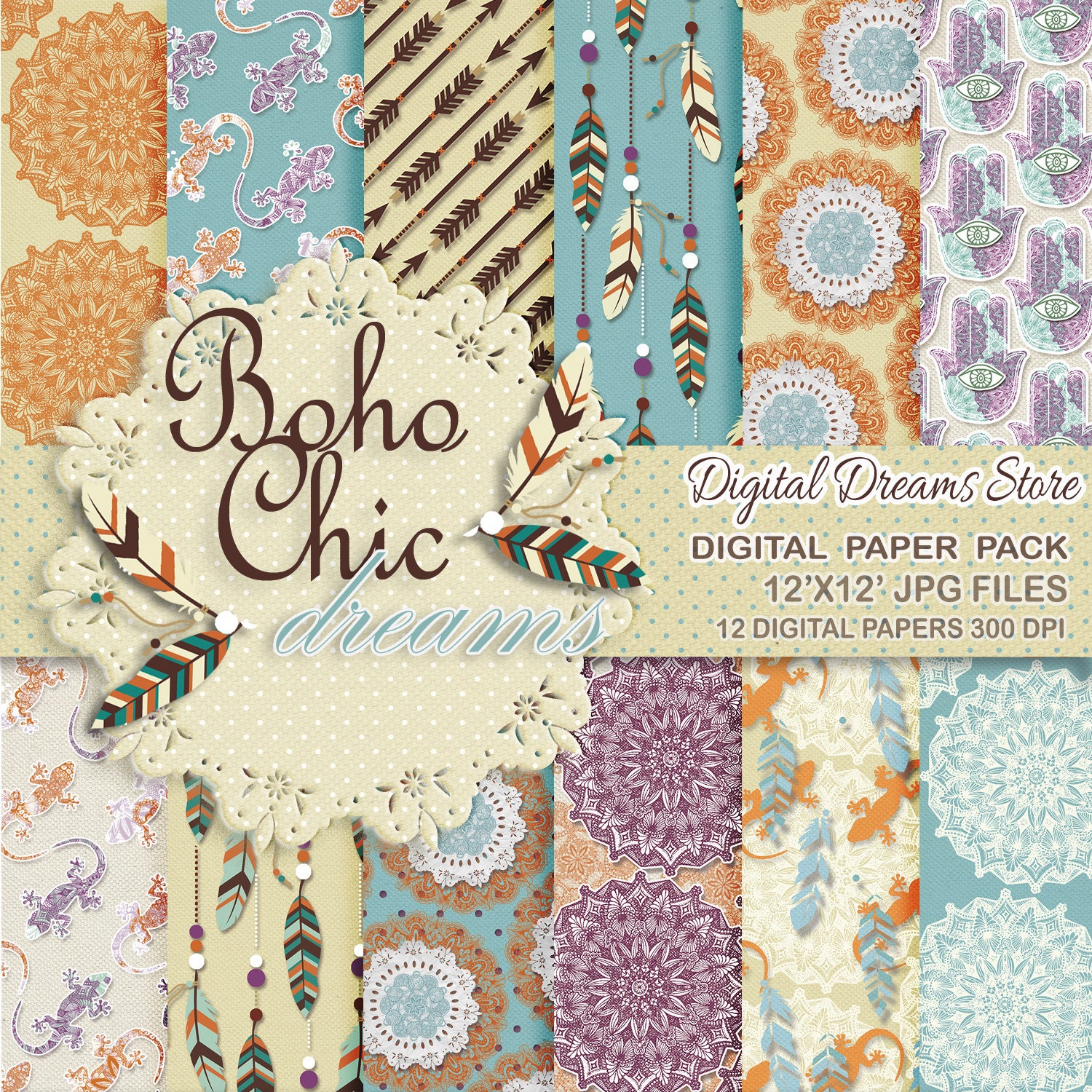 Tribal Digital Paper: "boho CHIC Dreams" With Mandala Background - Boho ...
