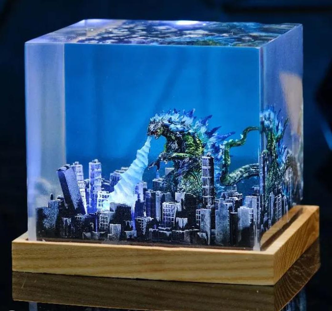God.zilla Atom.ic Breath City Scene Resin Lamp – Handmade LED Epoxy ...