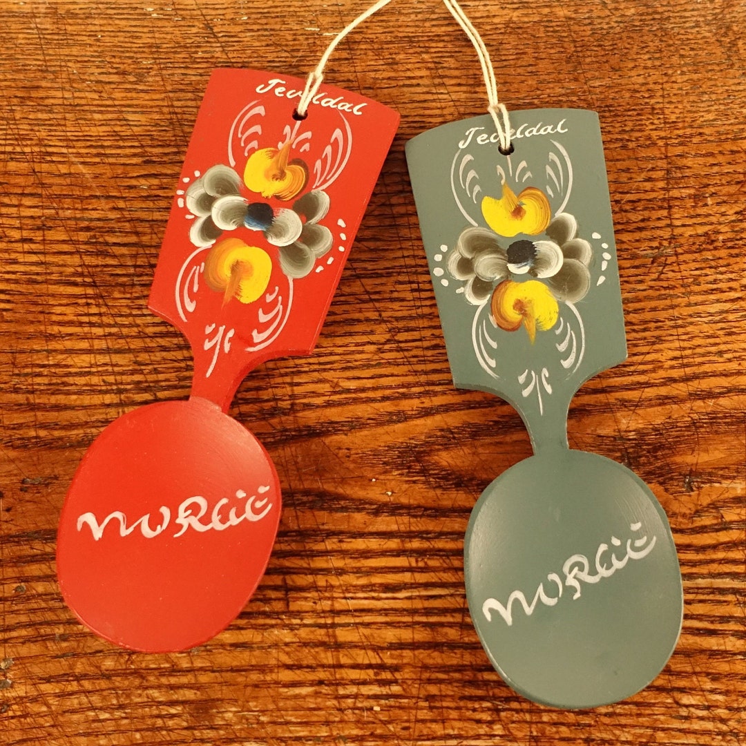 Vintage Norwegian Wooden Spoon Pair Souvenir Norway Norge Handprinted ...