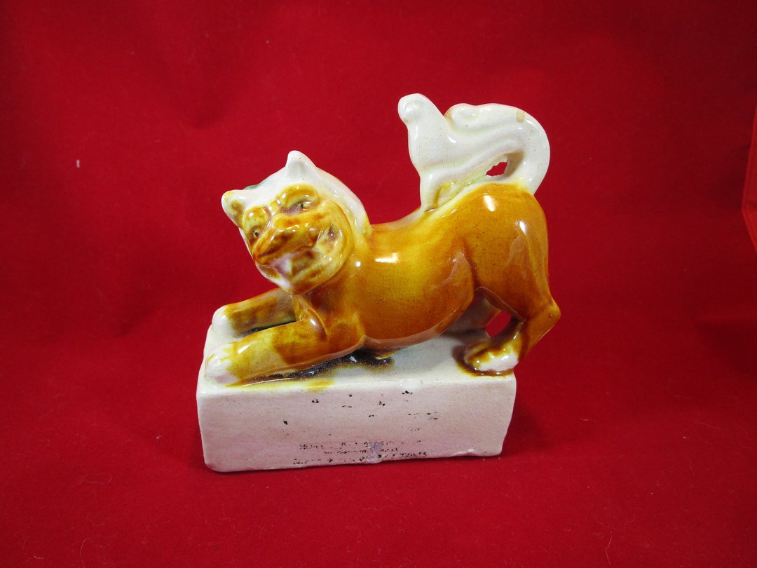 Vintage Golden Brown Foo Dog Figurine Ceramic Foo Lion Porcelain 4 ...