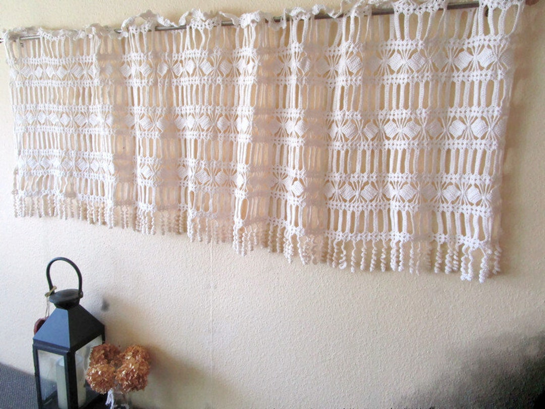 Vintage Crochet Window Valance French Vintage Kitchen Curtain Handmade ...
