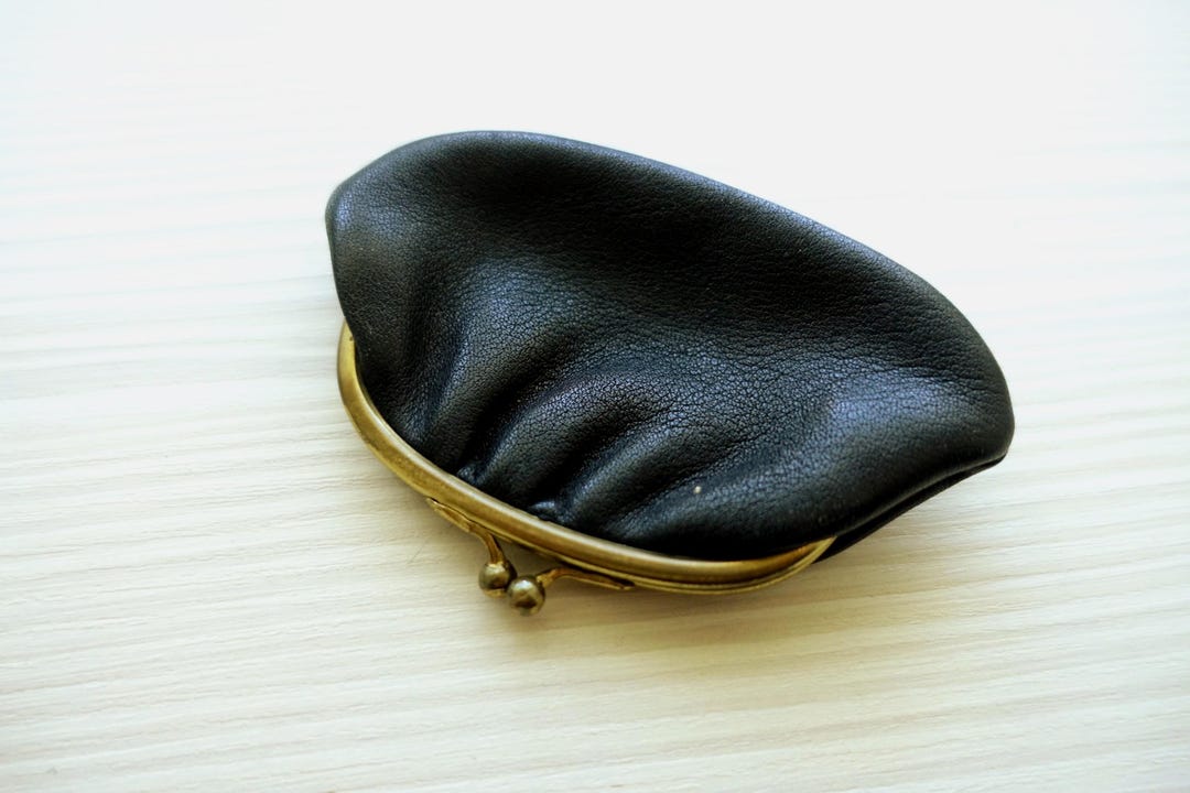 Antique 1920s Coin Bag Wallet Old Coin Purse Small Black Genuine Real ...