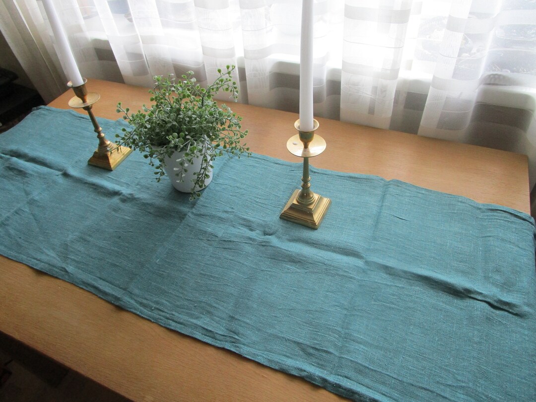 Vintage Linen Table Runner Swedish Table Linens Solid Green Linen ...