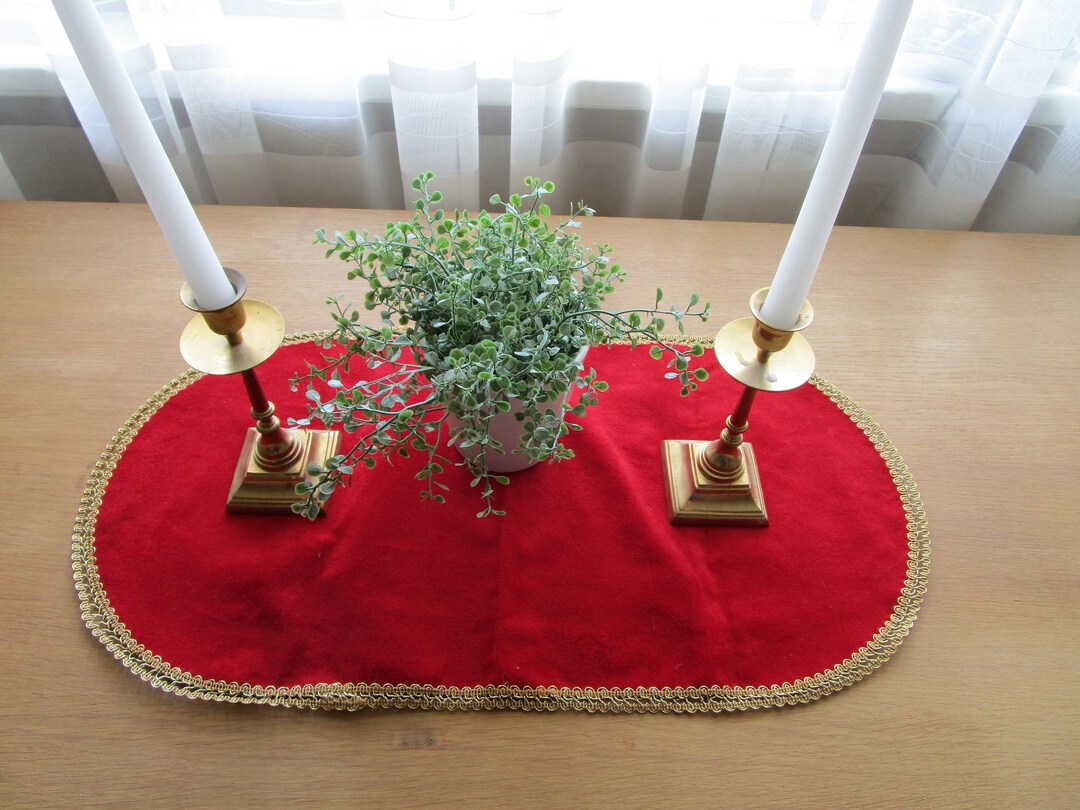 Retro French Oval Velvet Doily Red Gold Shabby Chick Bohemian Home ...