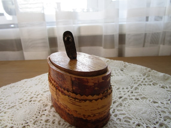 Vintage Birch Bark Storage Box With Lid Handmade Sign… - Gem
