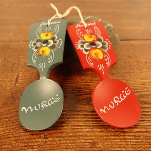 Vintage Norwegian Wooden Spoon Pair Souvenir Norway Norge Handprinted ...