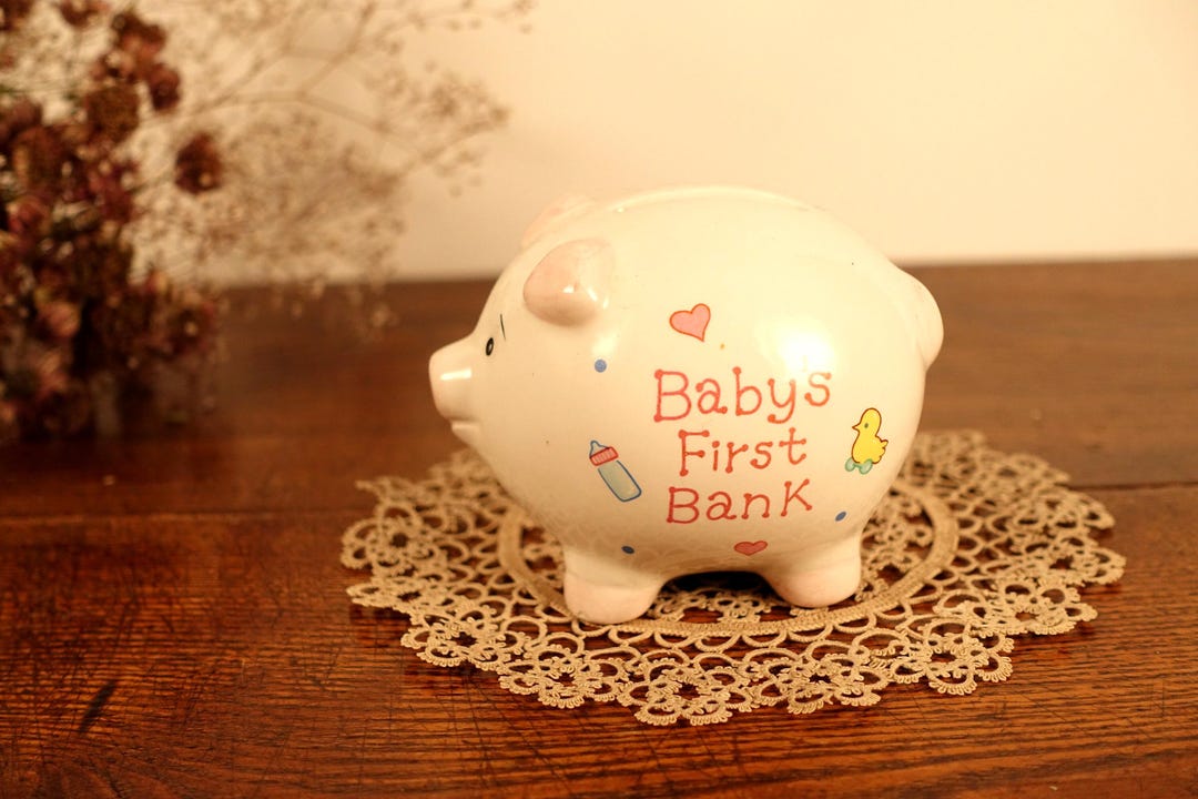 Cute Vintage PIG Piggy Bank Baby's First Bank White Ceramic Small Size ...