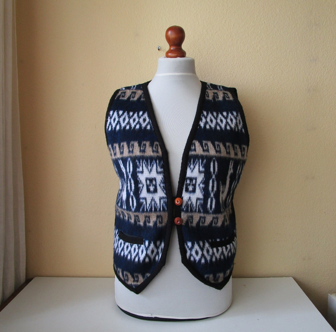 Vintage Vest Woman. Wool Waistcoat. Patterned Wool Vest. Lama Alpaca ...