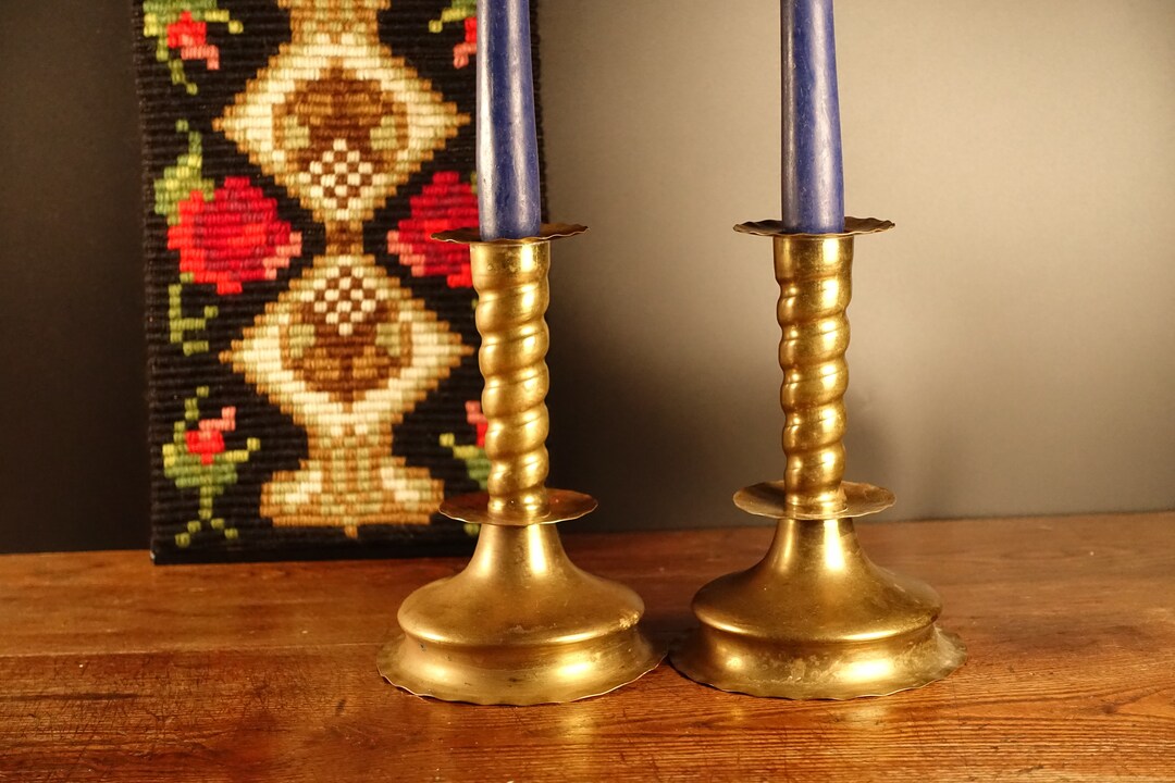 Antique Norwegian Candlestick Norway Vintage Brass Candle Holder Pair ...