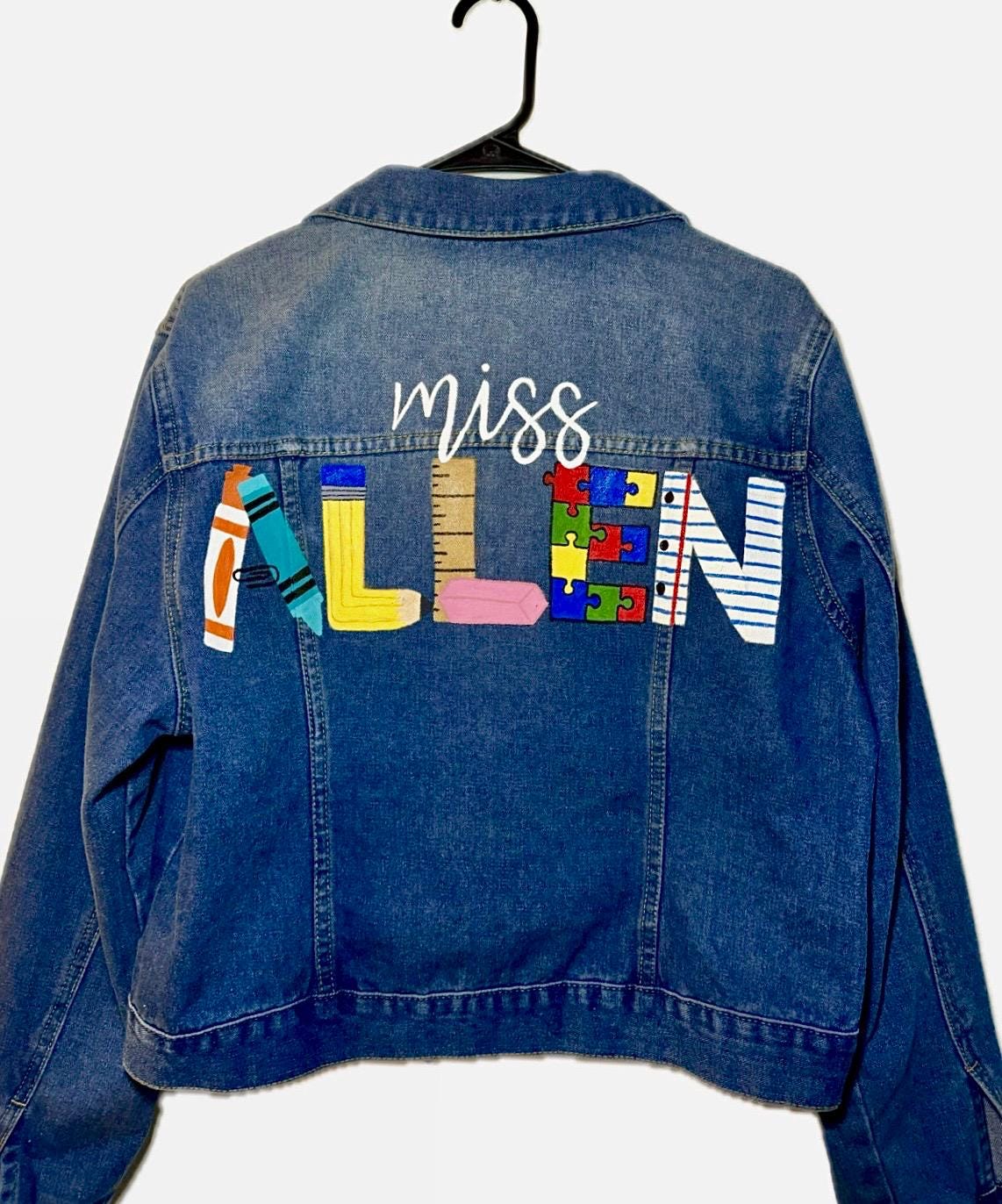 Custom Painted Teacher Denim Jacket - Etsy