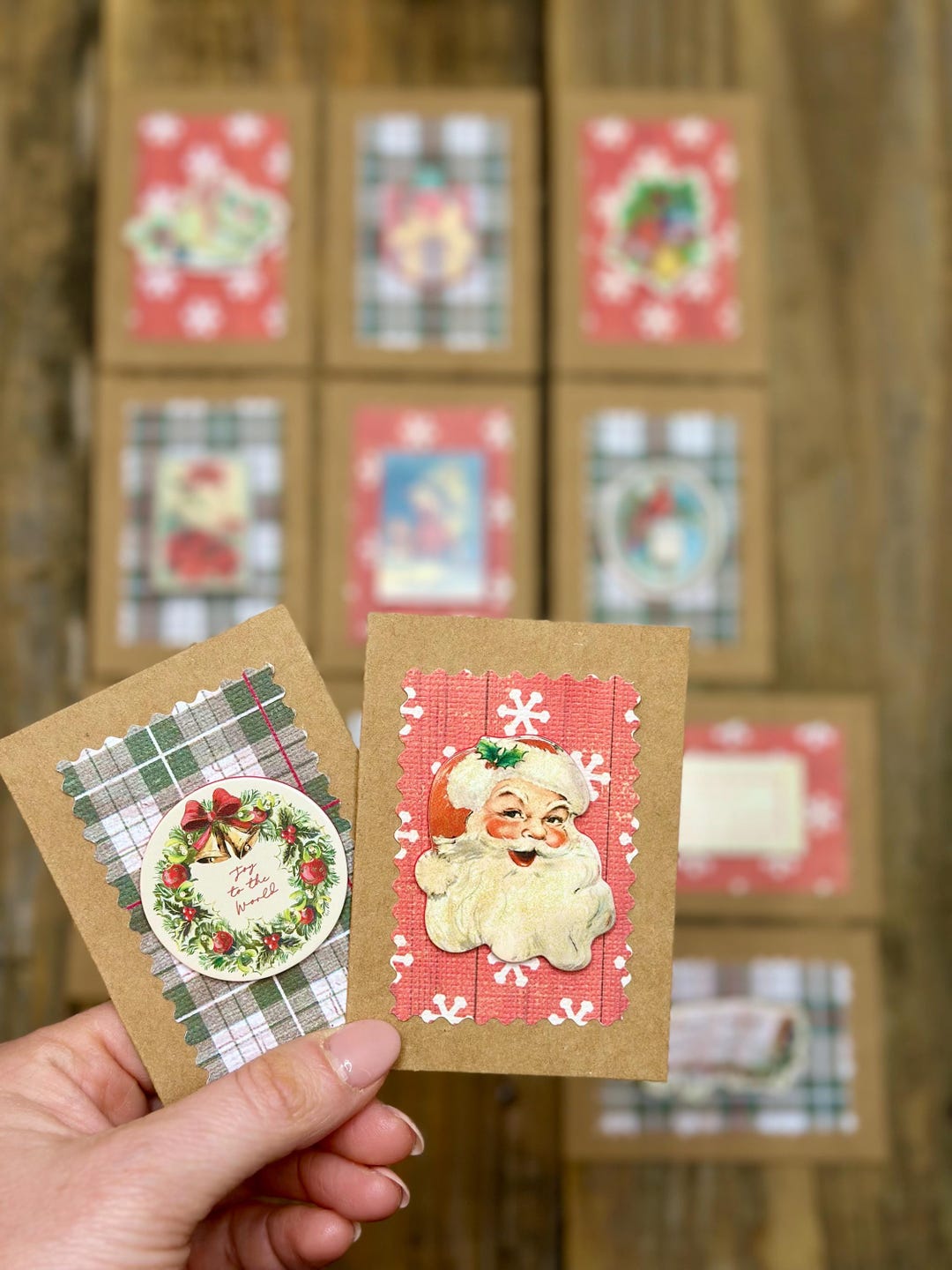 12 Handmade Mini Vintage Country Christmas Cards With Envelopes - Blank ...