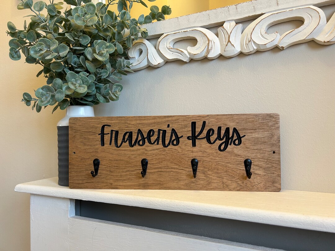 Personalised Key Hook With Your Words | Engraved Carved Wood | - Etsy