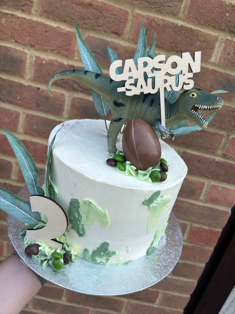 Personalised Dinosaur Cake Topper -SAURUS | Fully Customisable | T-rex ...