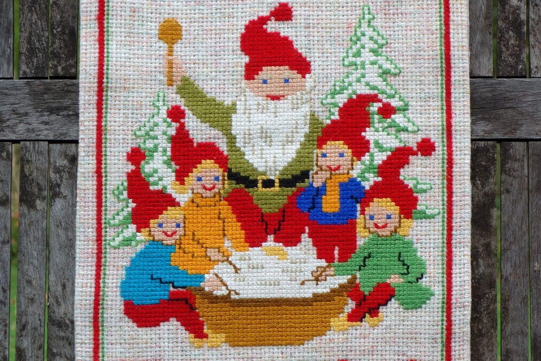 Porridge Party Cross Stitch Embroidery, Nordic Christmas Wall Hanging ...