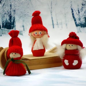 Set of 3 Handcrafted Wooden Gnomes Made in Sweden Nordic Christmas Elf ...