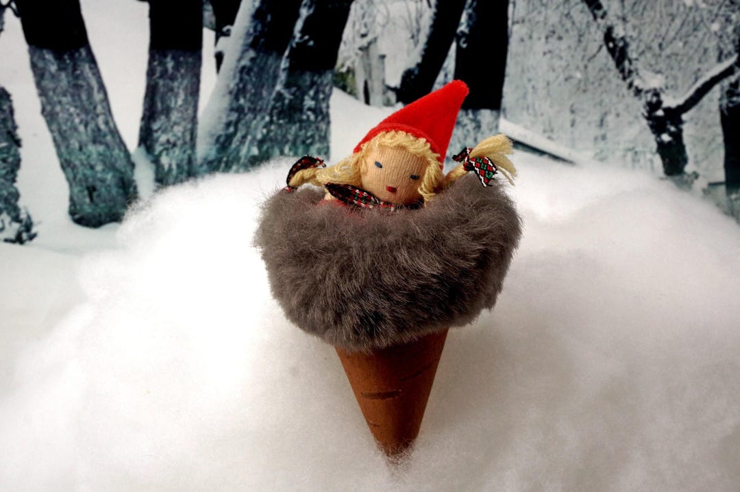 Swedish Birch Bark Elf Ornament, Little Tomte Gnome in Cozy Furry Nest ...