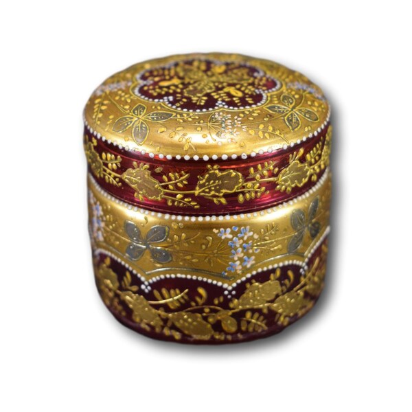 Antique Cranberry Moser Glass Trinket Box - Etsy