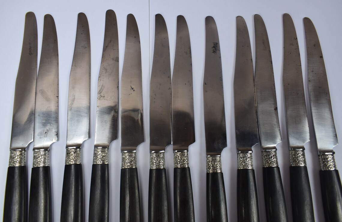 French Antique Set of 12 Ebony Handle Dinner Knife 19th.C | Etsy